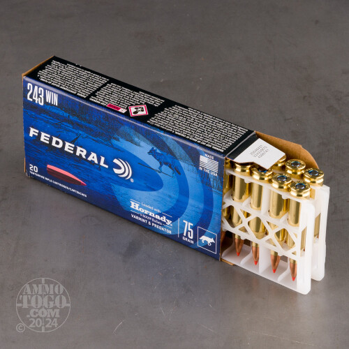 243 Winchester Ammo - 20 Rounds of 75 Grain V-MAX by Federal