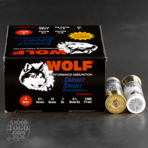 12 Gauge Ammo - 250 Rounds of 1 oz. #8 Shot by Wolf
