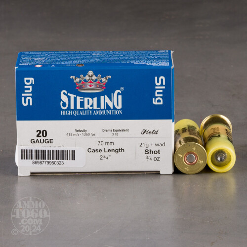 20 Gauge Ammunition for Sale. Sterling 3/4 oz. Rifled Slug - 10 Rounds
