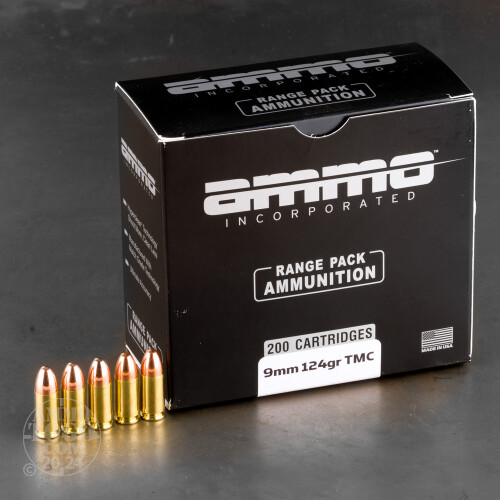 9mm Luger (9x19) Ammo - 200 Rounds of 124 Grain Total Metal Jacket (TMJ ...