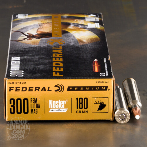300 Ultra Mag. Ammo - 20 Rounds of 180 Grain Nosler AccuBond by Federal