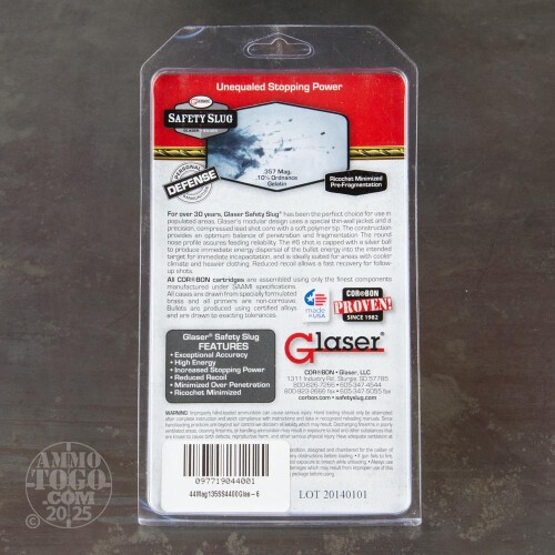 44 Magnum Ammo - 6 Rounds of 135 Grain Rifled Slug by Glaser Safety Slug