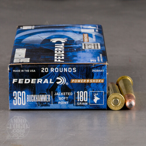 360 Buckhammer Ammo - 20 Rounds of 180 Grain Jacketed Soft-Point (JSP ...