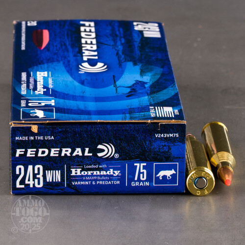 243 Winchester Ammo - 20 Rounds of 75 Grain V-MAX by Federal