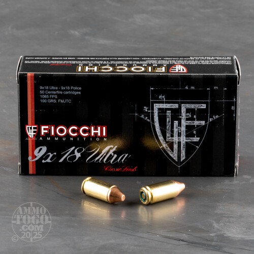 9x18 Ultra Ammo - 50 Rounds of 100 Grain Full Metal Jacket (FMJ) by Fiocchi