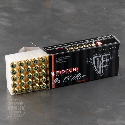 9x18 Ultra Ammo - 50 Rounds of 100 Grain Full Metal Jacket (FMJ) by Fiocchi