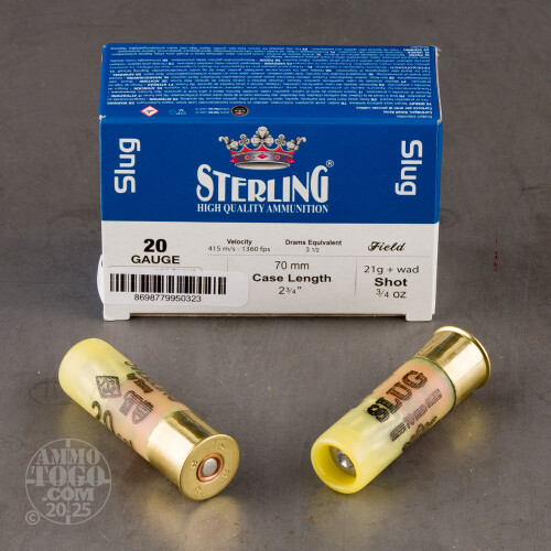 20 Gauge Ammunition for Sale. Sterling 3/4 oz. Rifled Slug - 200 Rounds