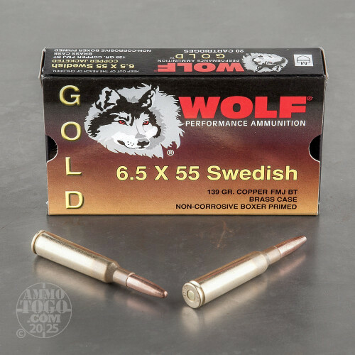 6.5x55mm Swedish Ammunition for Sale. Wolf 139 Grain Full Metal Jacket ...