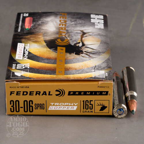 30-06 Ammo - 20 Rounds of 165 Grain Solid Copper by Federal