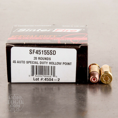 45 ACP (Auto) Ammunition for Sale. SinterFire 155 Grain Jacketed Hollow ...