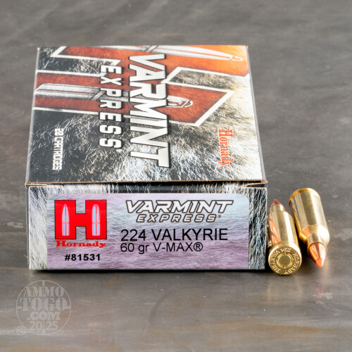 224 Valkyrie V-MAX Ammo for Sale by Hornady - 20 Rounds