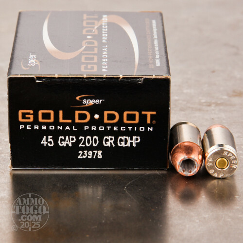 45 GAP Ammo - 20 Rounds of 200 Grain Jacketed Hollow-Point (JHP) by Speer