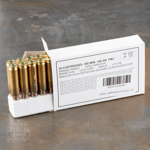 308 Winchester (7.62X51) Ammo - 20 Rounds of 148 Grain Full Metal ...
