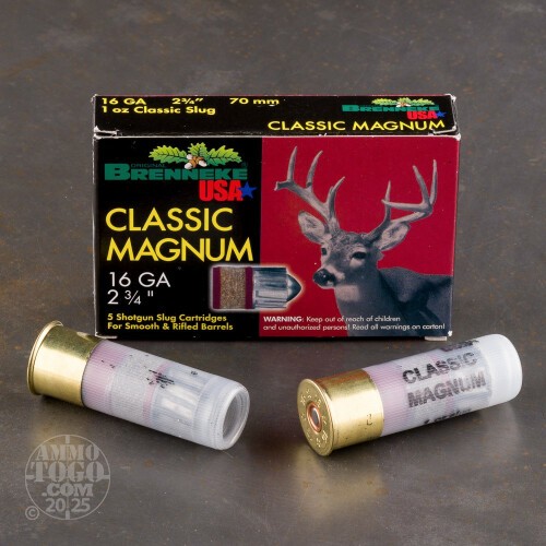 16 Gauge Ammo - 25 Rounds of 1 oz. Rifled Slug by Brenneke Slugs