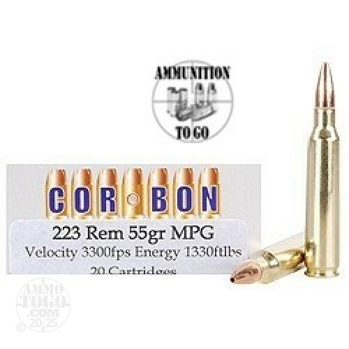 223 Remington Ammo - 20 Rounds of 55 Grain Hollow Point by Corbon