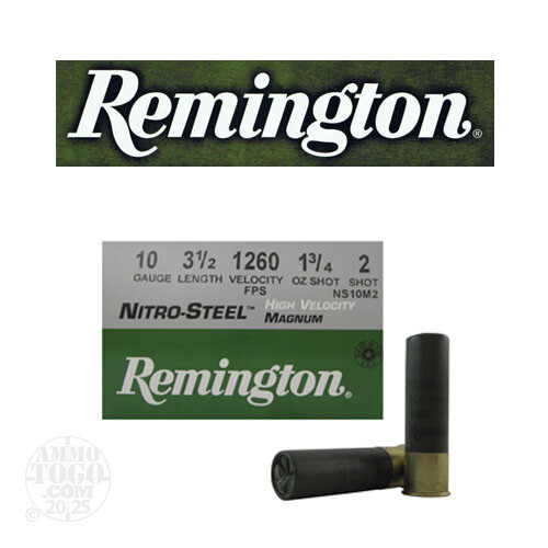 10 Gauge Ammunition for Sale. Remington 1-3/4 oz. #2 Shot - 25 Rounds