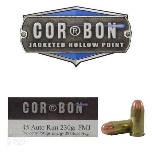 45 Auto Rim Full Metal Jacket (FMJ) Ammo for Sale by Corbon - 50 Rounds