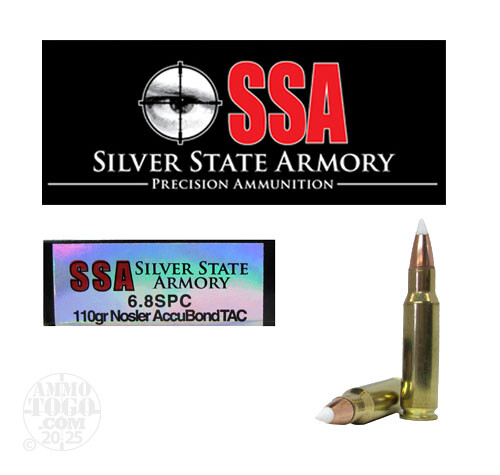 6.8 SPC Ammunition for Sale. Silver State Armory 110 Grain Polymer ...