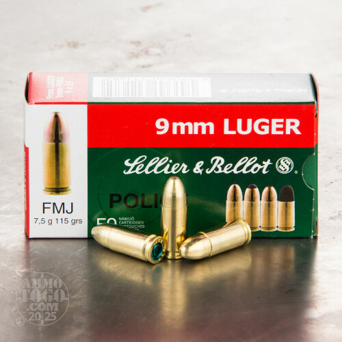 9mm Luger (9x19) Full Metal Jacket (FMJ) Ammo for Sale by Sellier ...