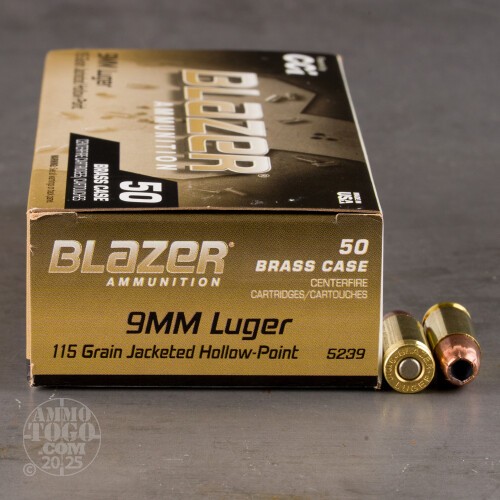 Cheap 9mm Luger (9x19) ammo - Bulk Blazer Brass Jacketed Hollow-Point ...