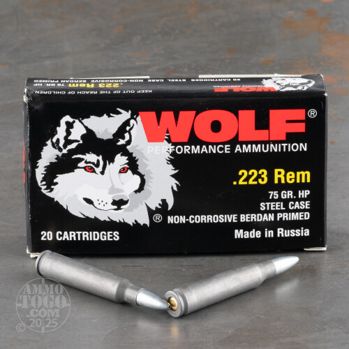 223 Remington Ammo - 20 Rounds of 75 Grain Hollow Point by Wolf