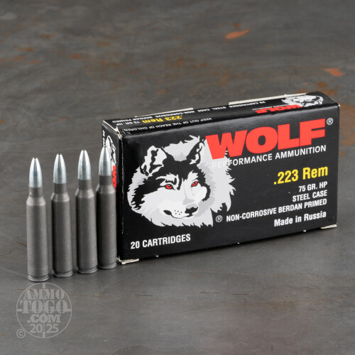 223 Remington Ammo - 20 Rounds of 75 Grain Hollow Point by Wolf