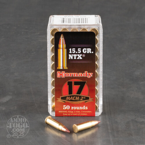 17 HM2 (Mach 2) Ammunition for Sale. Hornady 15.5 Grain NTX - 50 Rounds