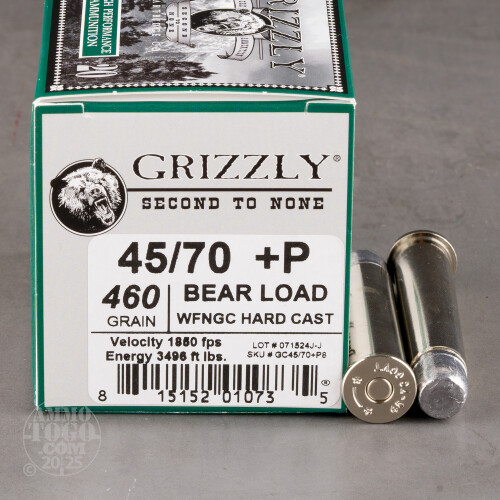 45-70 Government Ammunition for Sale. Grizzly Ammo 460 Grain Wide Flat ...