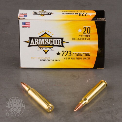 223 Remington Ammo - 20 Rounds of 62 Grain Full Metal Jacket Boat Tail ...