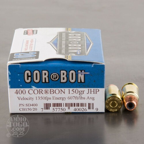 400 Corbon Ammo - 20 Rounds of 150 Grain Jacketed Hollow-Point (JHP) by ...