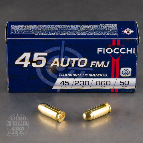 45 ACP (Auto) Full Metal Jacket (FMJ) Ammo for Sale by Fiocchi - 50 Rounds