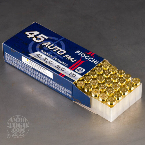 45 ACP (Auto) Full Metal Jacket (FMJ) Ammo for Sale by Fiocchi - 50 Rounds