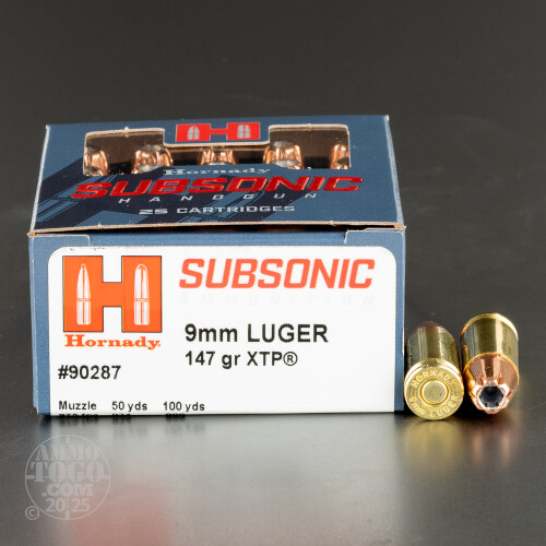 9mm Luger (9x19) Ammo - 25 Rounds of 147 Grain XTP by Hornady