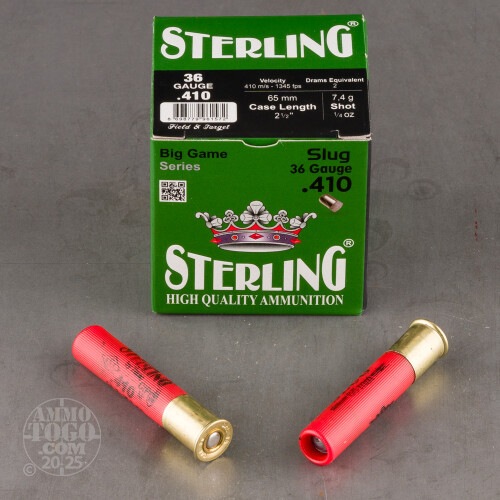410 Gauge Ammo - 25 Rounds of 1/4 oz. Rifled Slug by Sterling