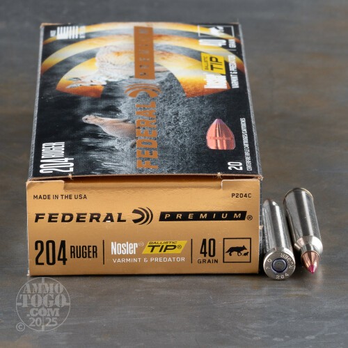 204 Ruger Ammo - 20 Rounds of 40 Grain Nosler Ballistic Tip by Federal