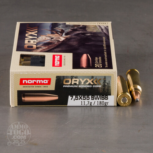 7.5x55 Swiss Ammunition for Sale. Norma 180 Grain Bonded Soft Point ...