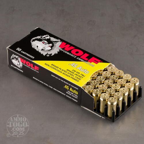 45 ACP (Auto) Ammunition for Sale. Wolf 230 Grain Full Metal Jacket ...