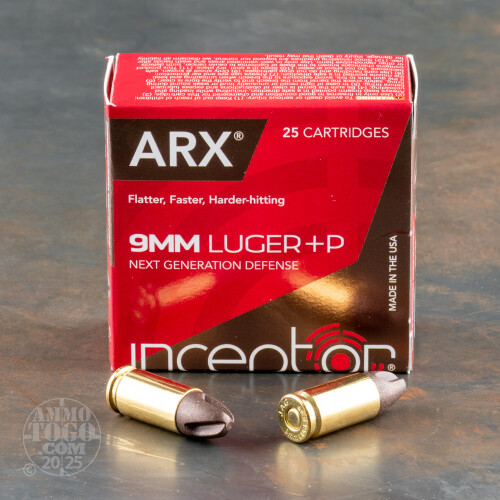 9mm Luger (9x19) Ammo - 25 Rounds of 65 Grain ARX by Inceptor