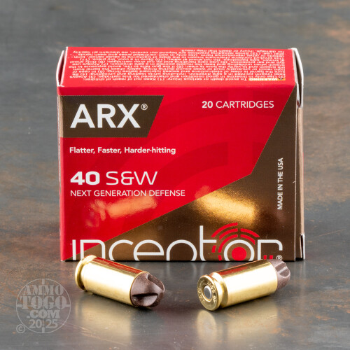 40 Smith & Wesson Ammo - 20 Rounds of 88 Grain ARX by Inceptor