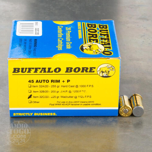 45 Auto Rim Lead Wadcutter Ammo for Sale by Buffalo Bore - 20 Rounds