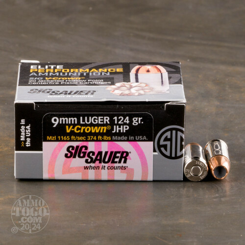 9mm Luger (9x19) Ammo - 20 Rounds of 124 Grain Jacketed Hollow-Point ...