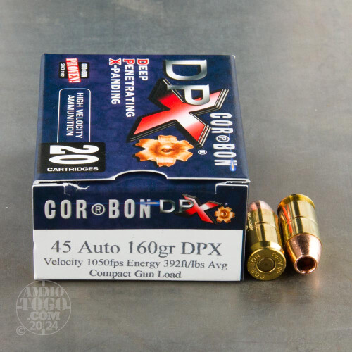 45 ACP (Auto) Ammunition for Sale. Corbon 160 Grain Jacketed Hollow ...