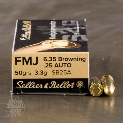 25 Auto (ACP) Ammo - 50 Rounds of 50 Grain Full Metal Jacket (FMJ) by ...