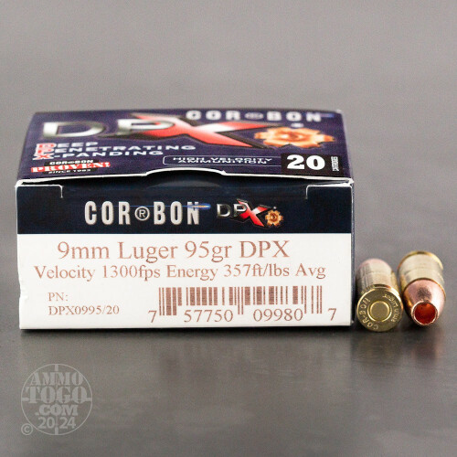 9mm Luger (9x19) Ammo - 20 Rounds of 95 Grain Solid Copper Hollow Point ...