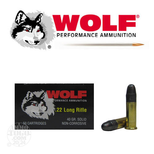 22 Long Rifle (LR) Ammo - Rounds of 40 Grain Lead Round Nose (LRN) by Wolf