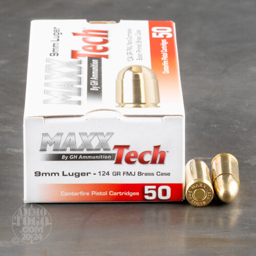Cheap 9mm Luger (9x19) ammo - Bulk MaxxTech Full Metal Jacket (FMJ) 500 ...