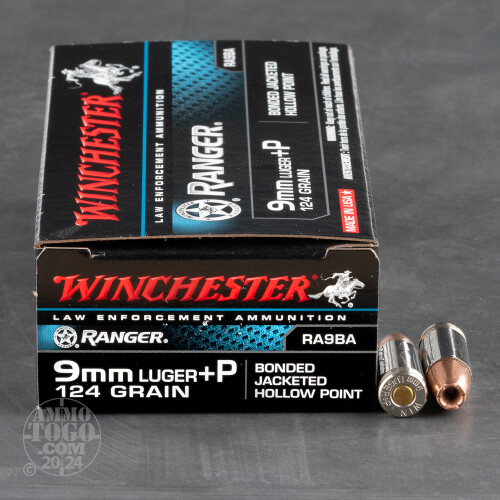 9mm Luger (9x19) Ammo - 50 Rounds of 124 Grain Jacketed Hollow-Point ...