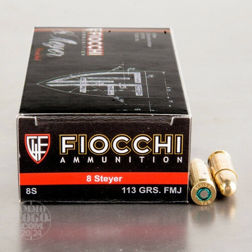 8mm Steyr Ammunition for Sale. Fiocchi 113 Grain Full Metal Jacket (FMJ ...