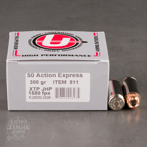 50 Action Express Ammunition for Sale. Underwood 300 Grain XTP - 20 Rounds