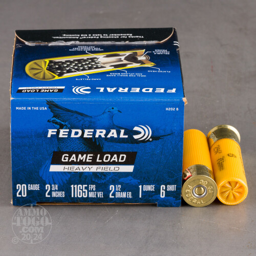 20 Gauge #6 Shot Ammo for Sale by Federal - 250 Rounds